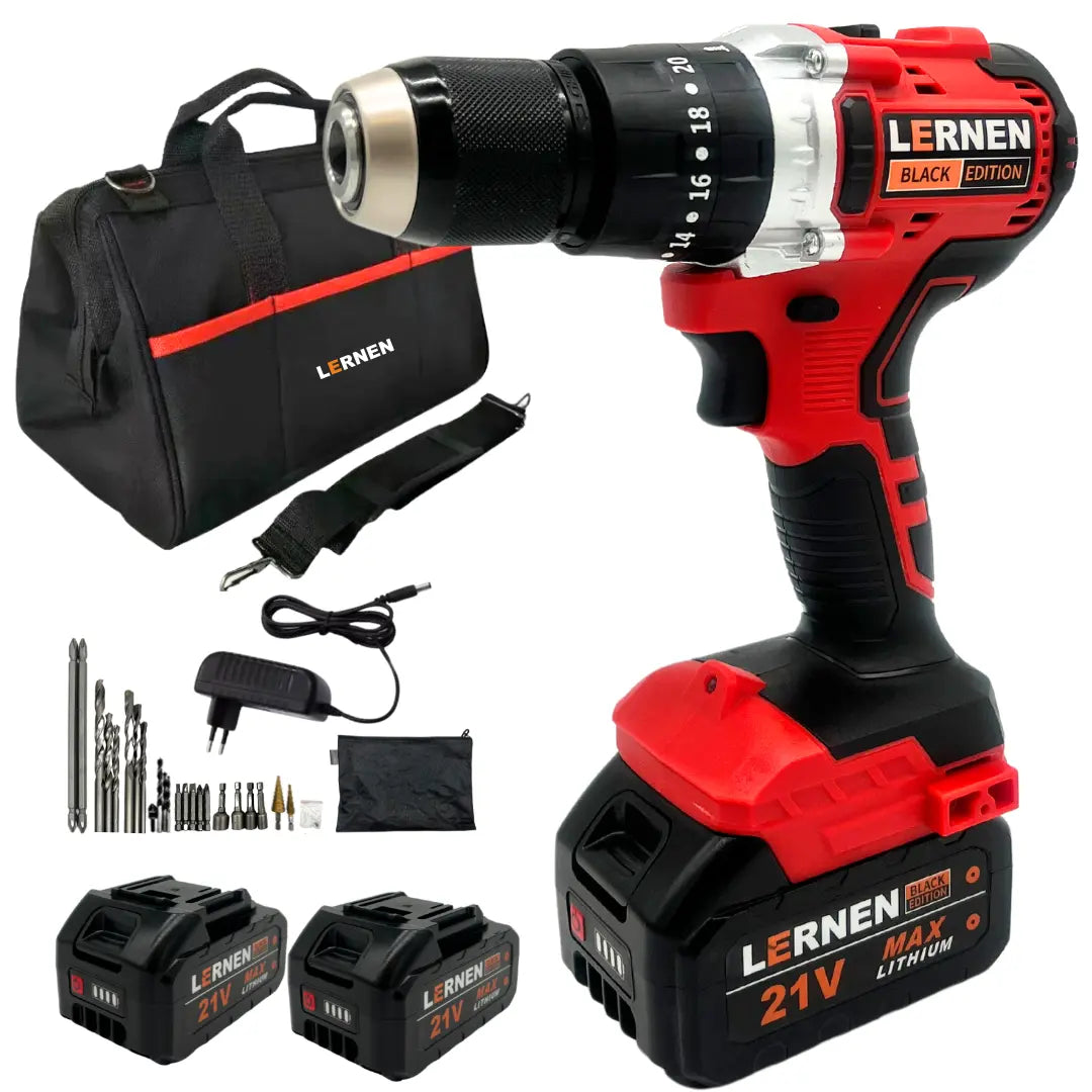 Taladro Percutor Black Edition Brushless LERNEN + Baterías + Bolso ...